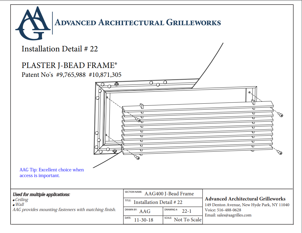 Installation Details:Plaster J-Bead® * Frame - AAG2020
