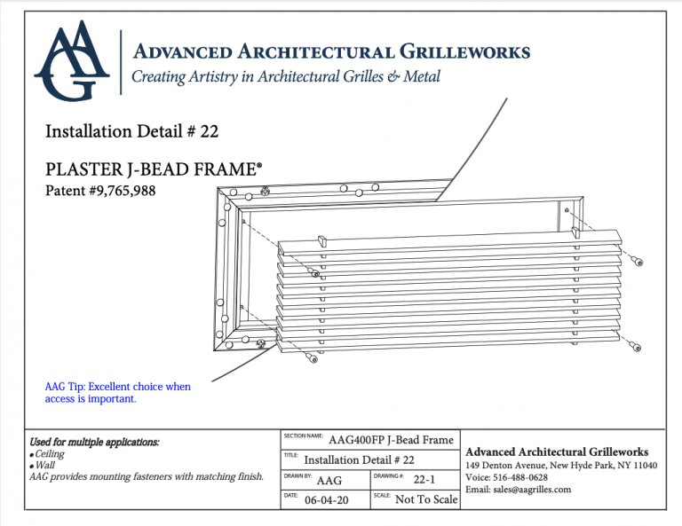 Installation Details:Plaster J-Bead® * Frame - AAG2020
